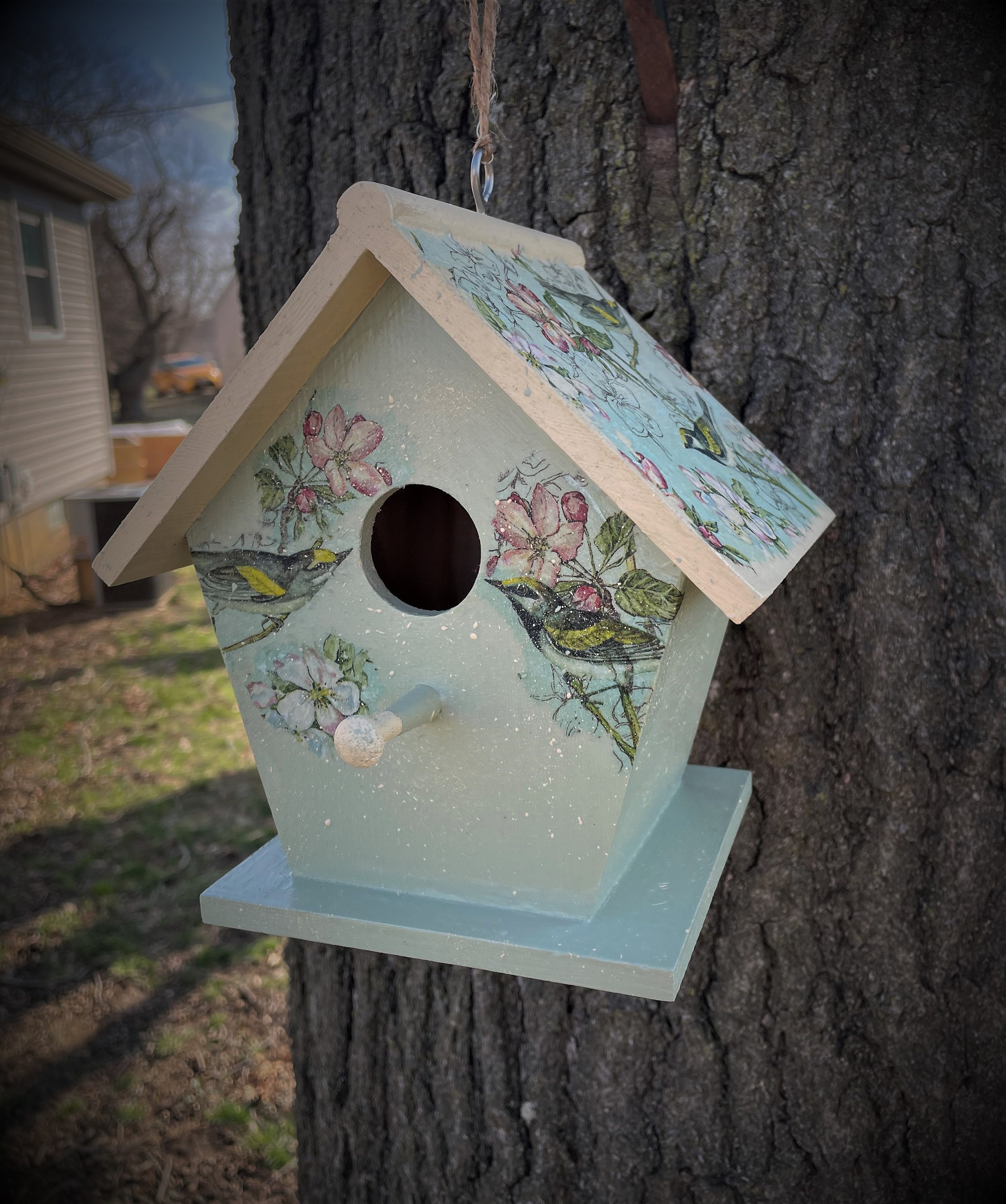 Country Bird House Green Bird House Flower With Birds Bird House Hand ...