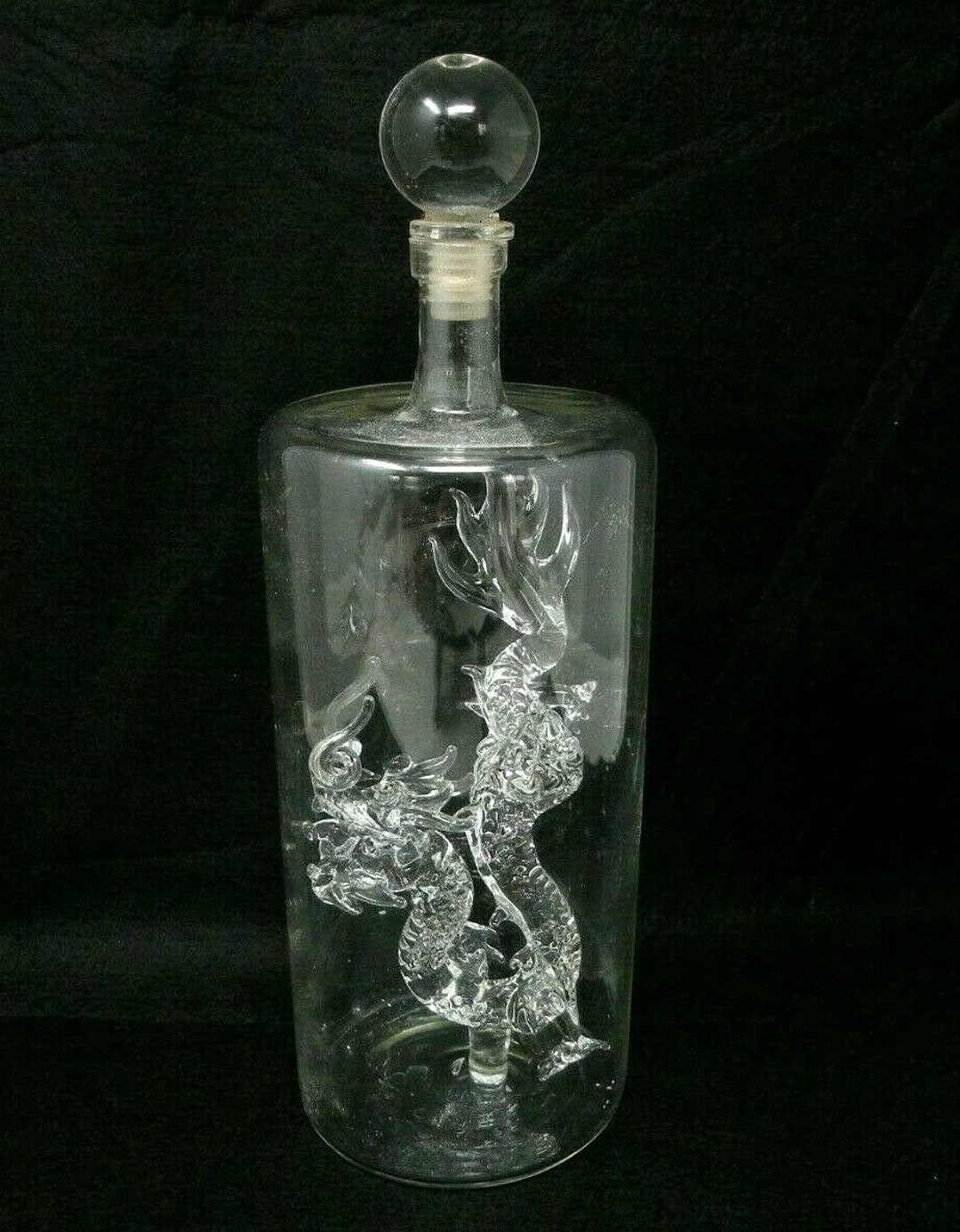 Incredible Vintage Hand Blown Clear Glass Dragon Decanter in Original ...