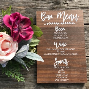 Bar Menu Sign-wood Sign-bar Menu Wood Sign-wedding - Etsy