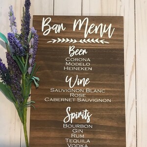 Bar Menu Sign-wood Sign-bar Menu Wood Sign-wedding - Etsy