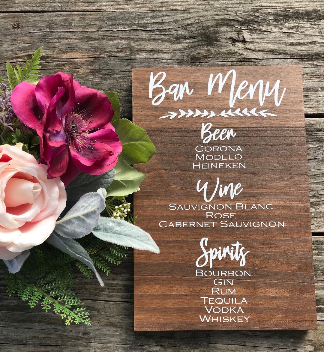 Bar Menu Sign-wood Sign-bar Menu Wood Sign-wedding - Etsy
