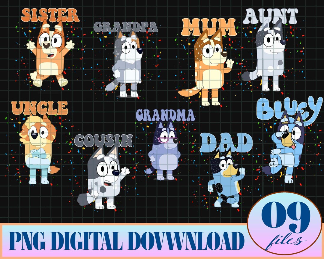 Bluey Family Matching Bundle PNG, Bluey Clipart, Bluey Family PNG ...