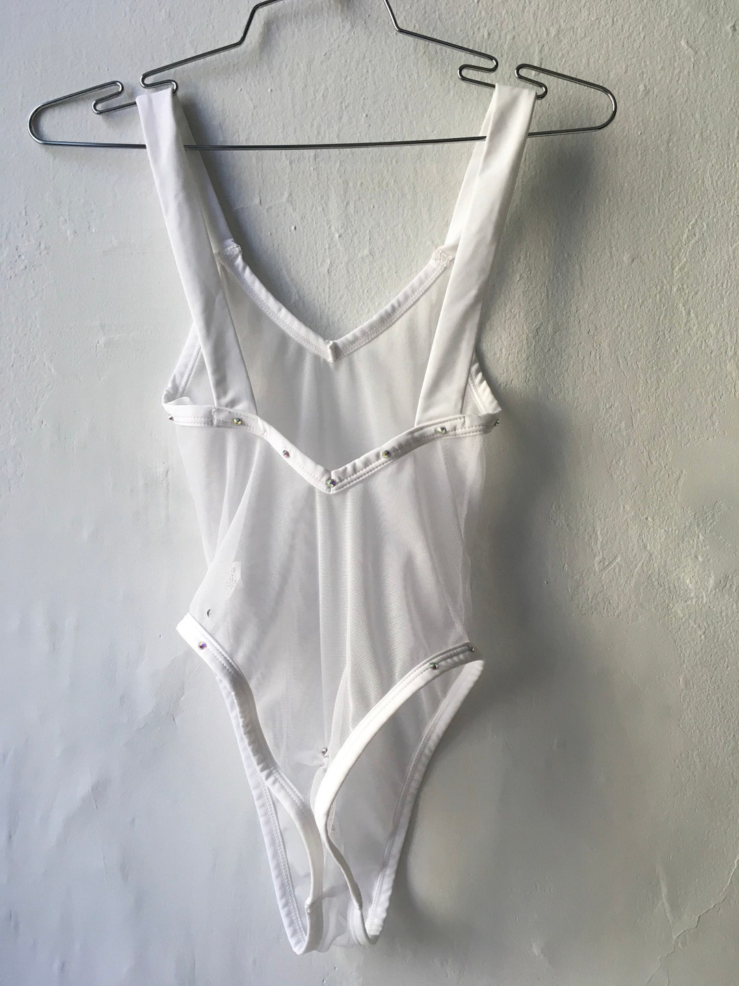 Lux Stretchy Sheer Sparkley White Bodysuitdiscounted - Etsy