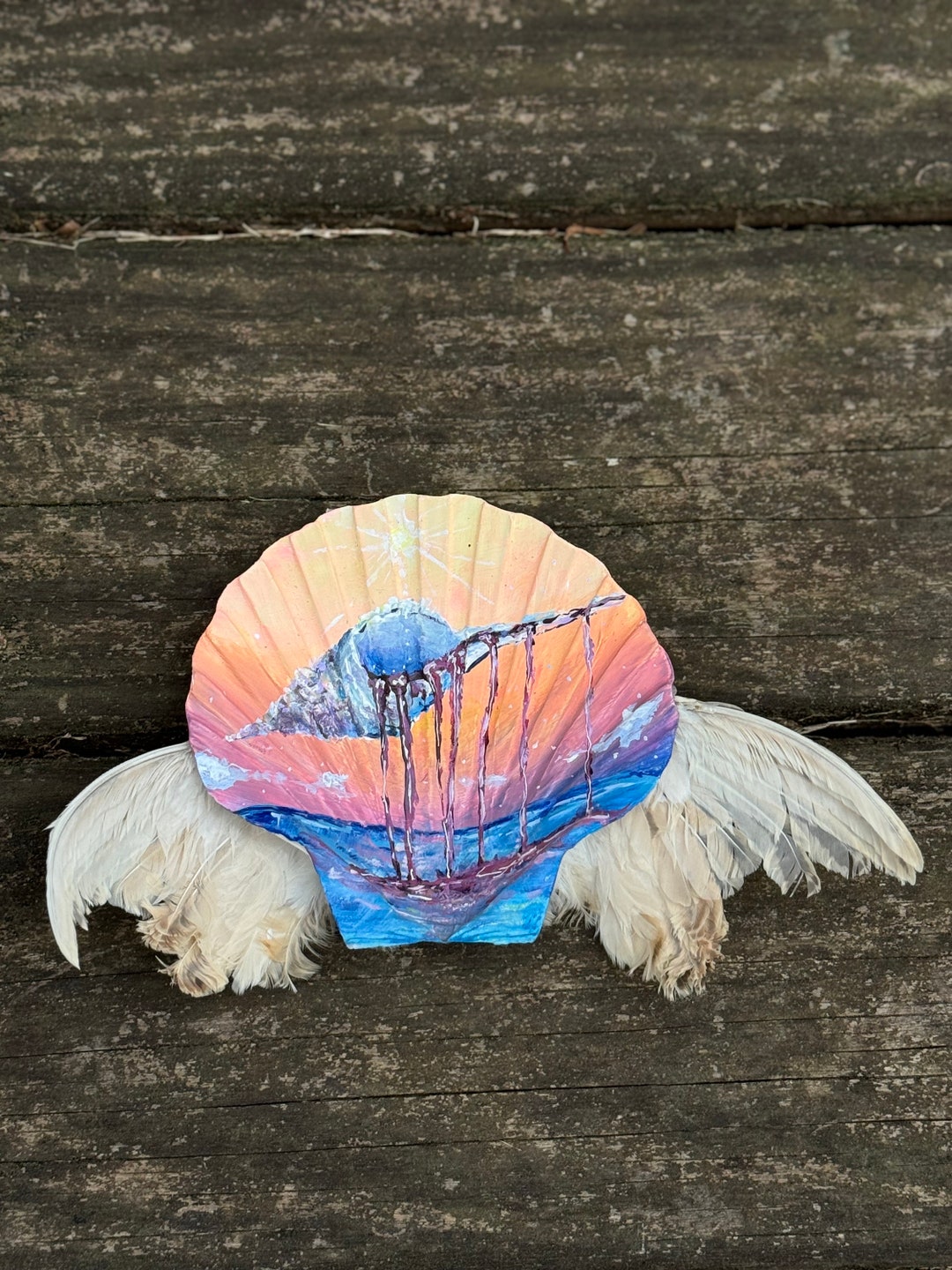 Angel Shells - Hand Painted Scallop Shells With Authentic Quail Wings ...