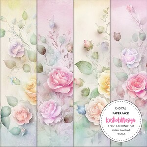 Watercolor Roses Digital Paper Pack Beautiful Floral Designs - Etsy