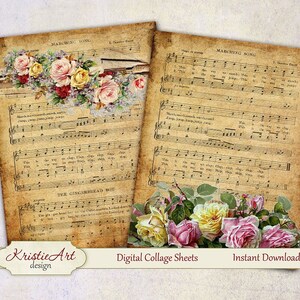 Music Flowers Cards Printable Download Digital Collage Sheets, Large ...