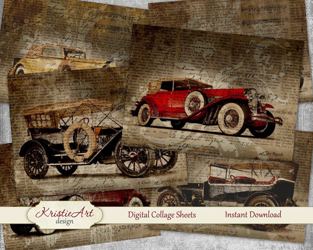 Old Cars Digital Collage - Retro Digital Collage Sheet Printable ...