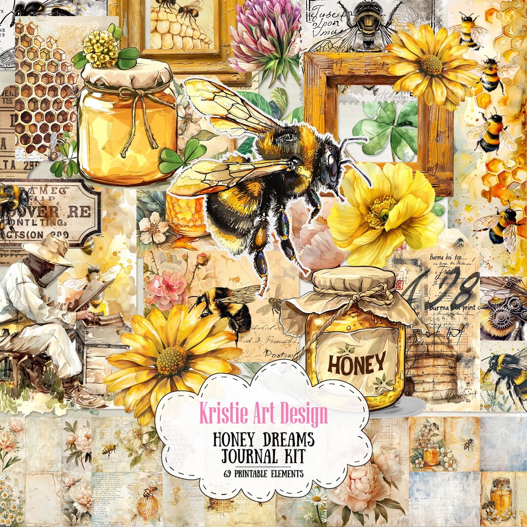 Honey Dreams: Bee-utiful Digital Paper Kit for Junk Journals - 69 Pcs ...