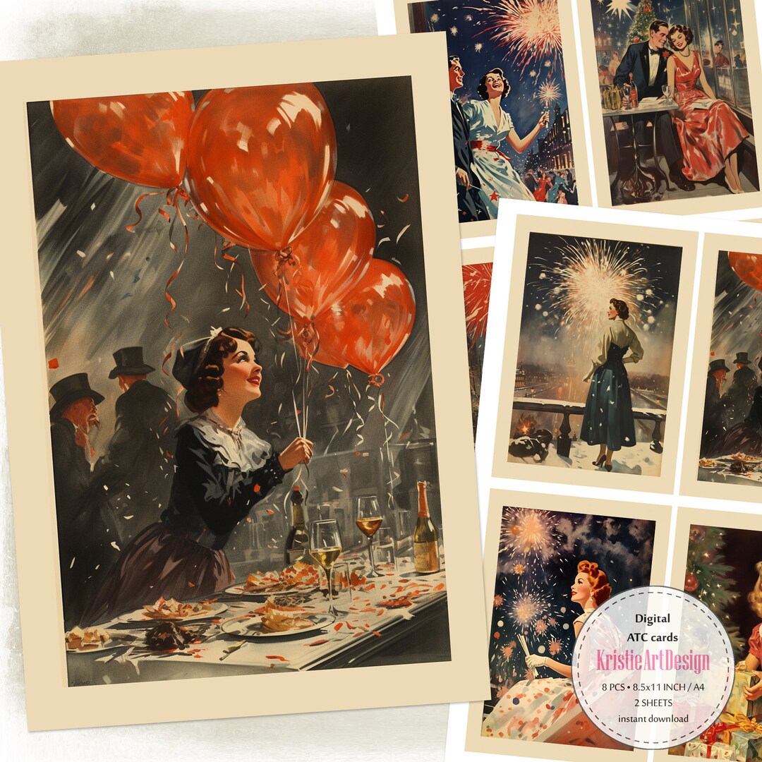 Retro Christmas Large ATC Cards - Festive Nostalgia Set, C298 - Etsy
