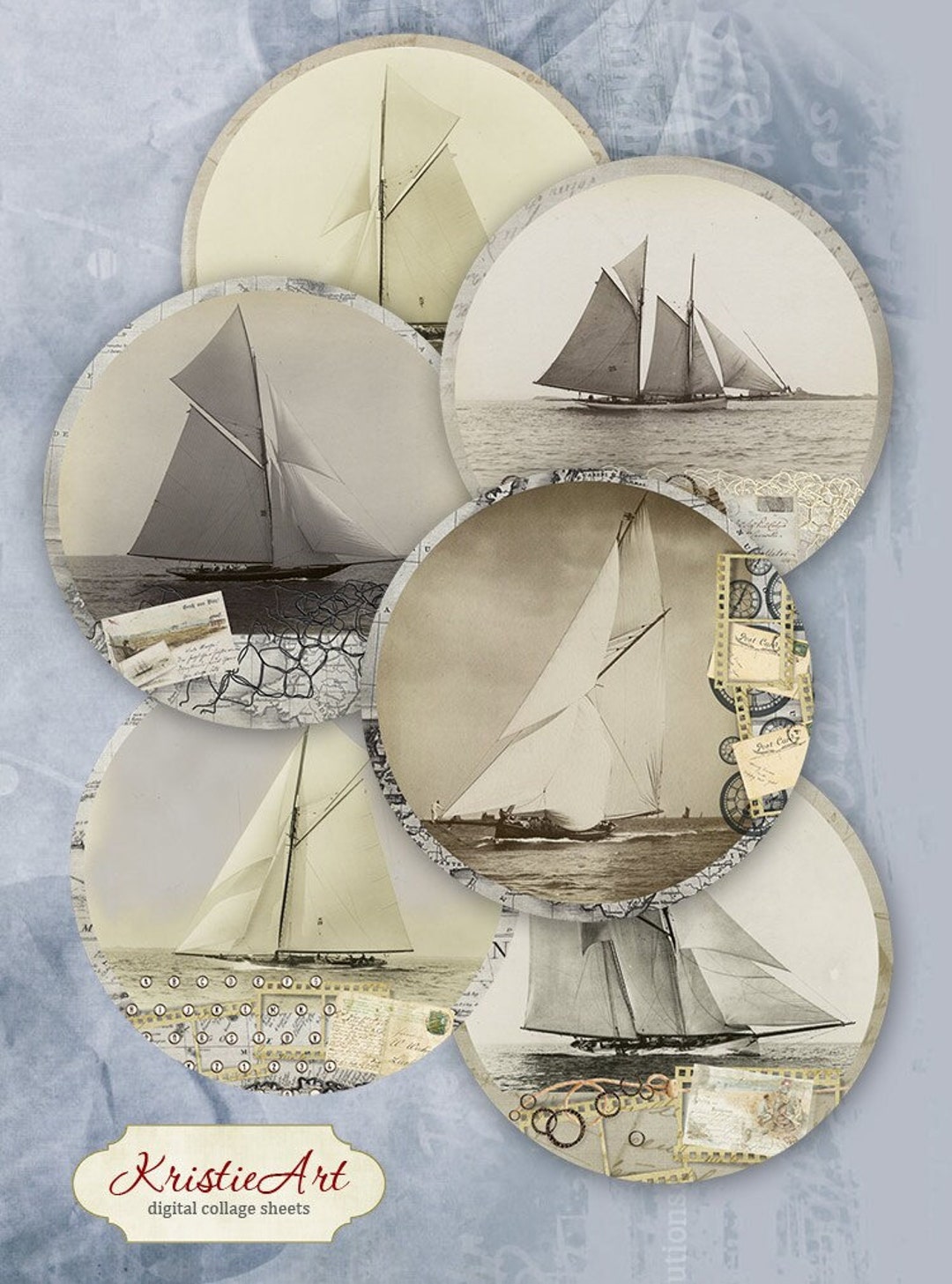 Digital Collage Ships - Printable Collage Sheet Digital Download Circle ...