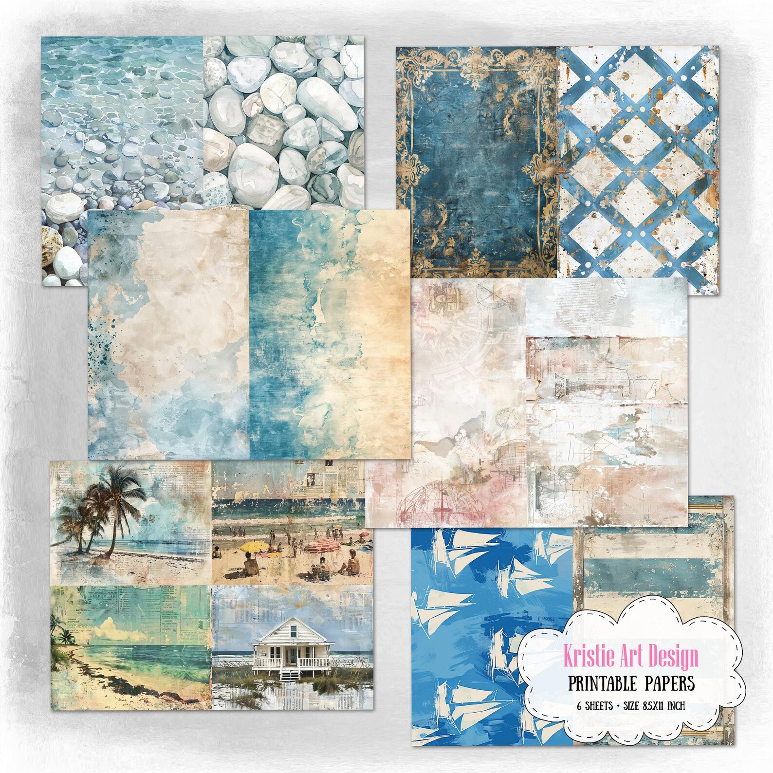 Summer Junk Journal Kit - 97 Pcs: Sunny Days and Seaside Fun, NP025 ...