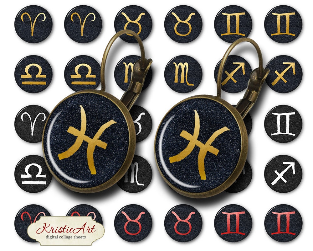 Zodiac - 18mm, 16mm, 14mm, 12mm, 10mm Circles Digital Collage Sheets E ...