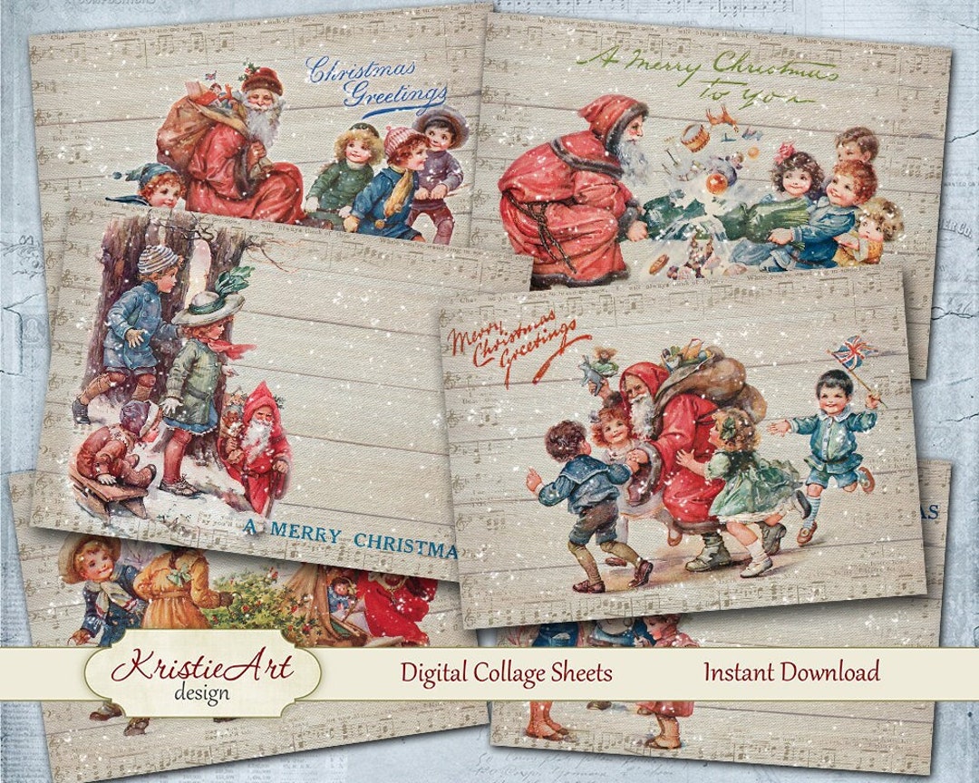 Christmas Greetings - Digital Collage Sheet Digital Christmas Cards ...