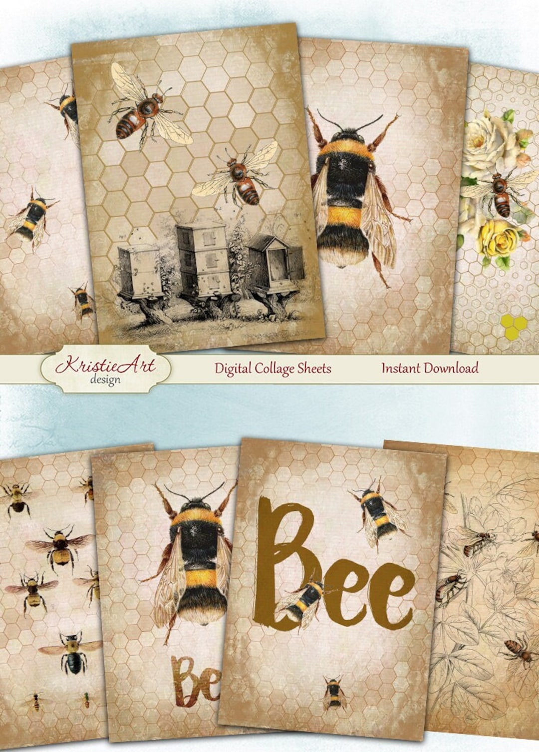 Bee - Digital Collage Sheet Digital Cards C135 Printable Download Image ...