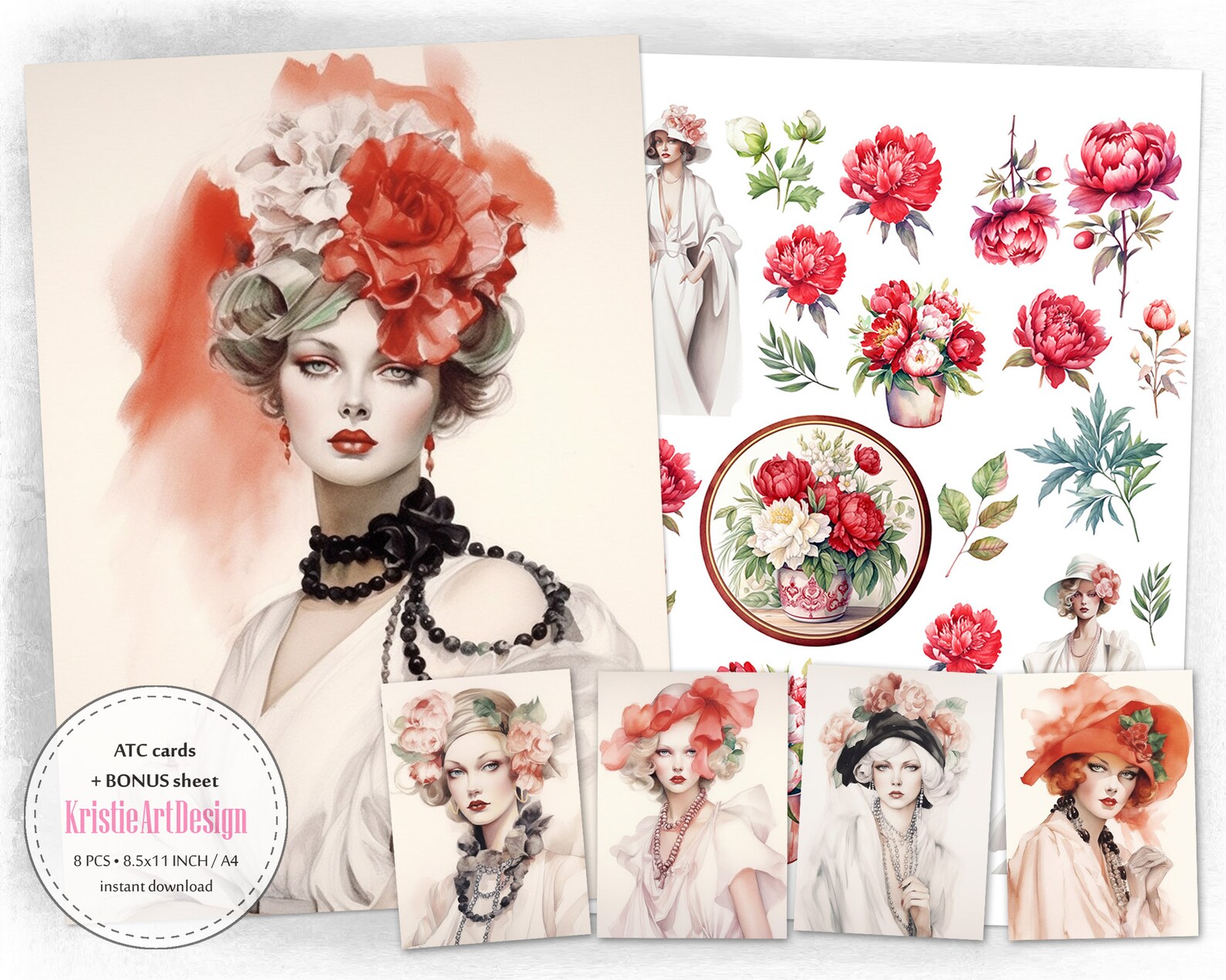 Timeless Beauty Digital ATC Cards | Digital Graphics for Elegant Crafts ...