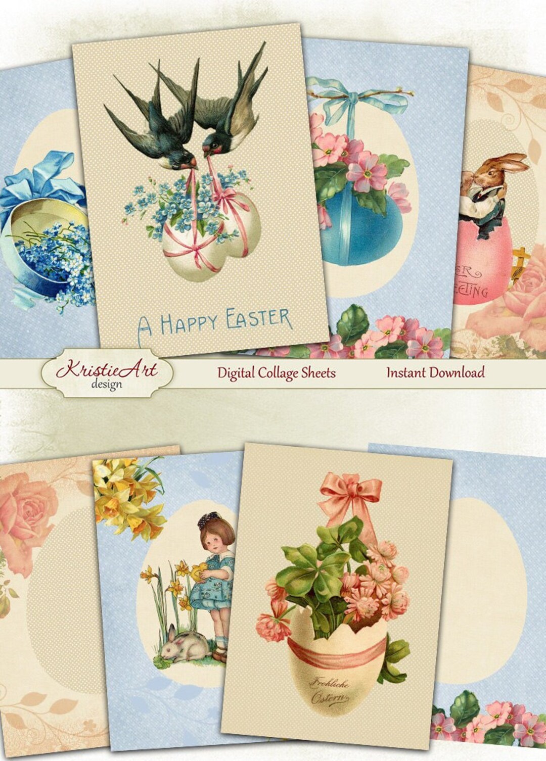 Happy Easter - Digital Collage Sheet Digital Cards C149 Printable ...