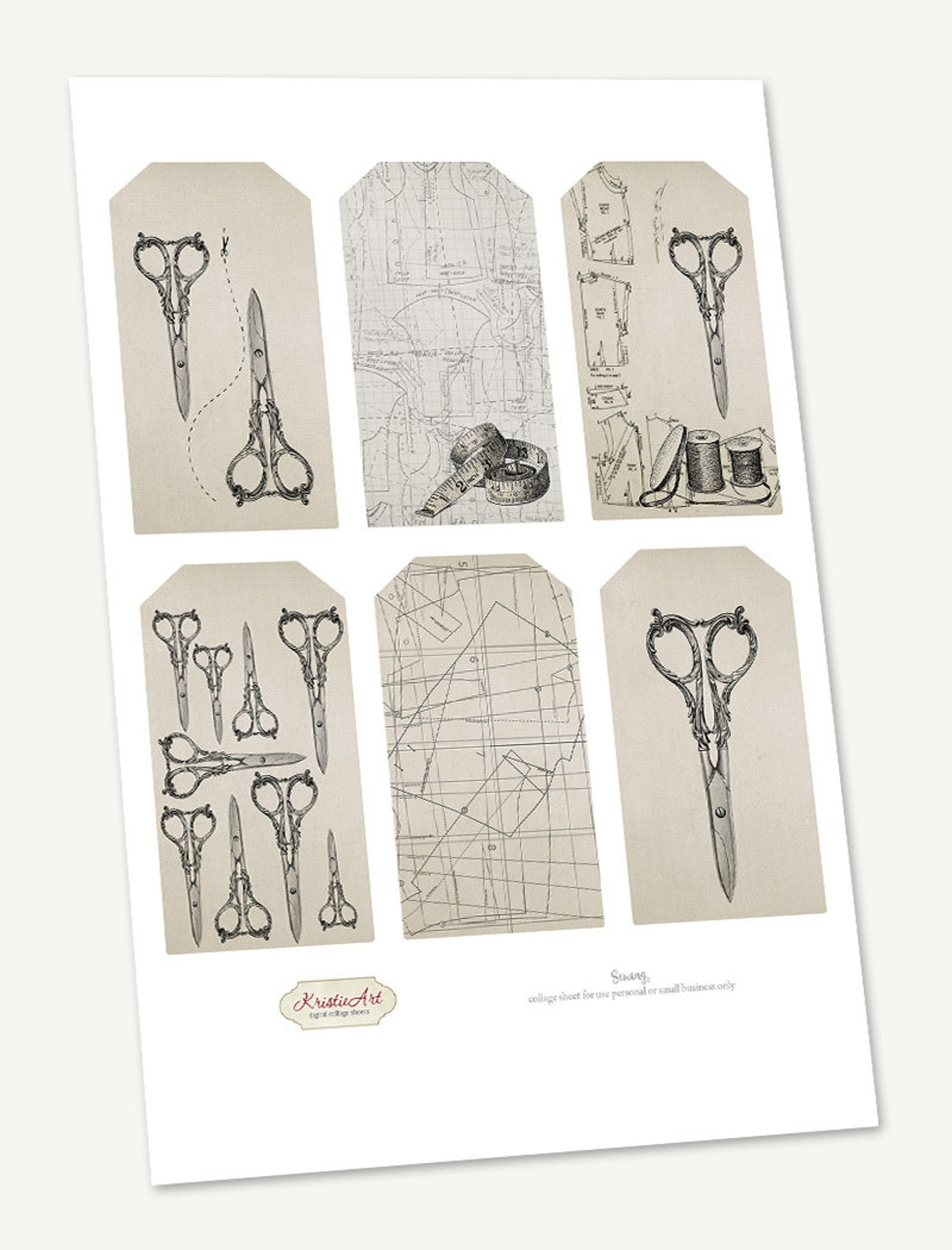Sewing Tags - Digital Collage Sheet Digital Tags T011 Printable ...