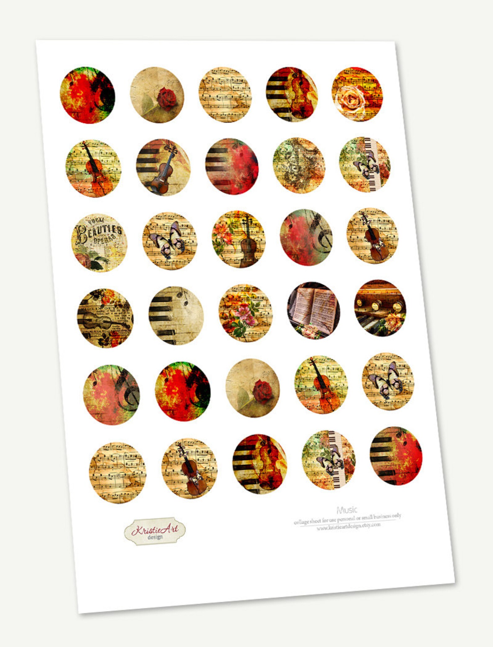 Digital Collage Sheet Music 1inch Round 30mm 25mm 20mm Circle Pendant ...