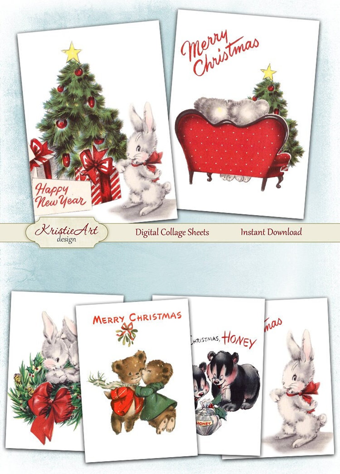 Happy Christmas - Digital Collage Sheet Digital Cards C218 Printable ...