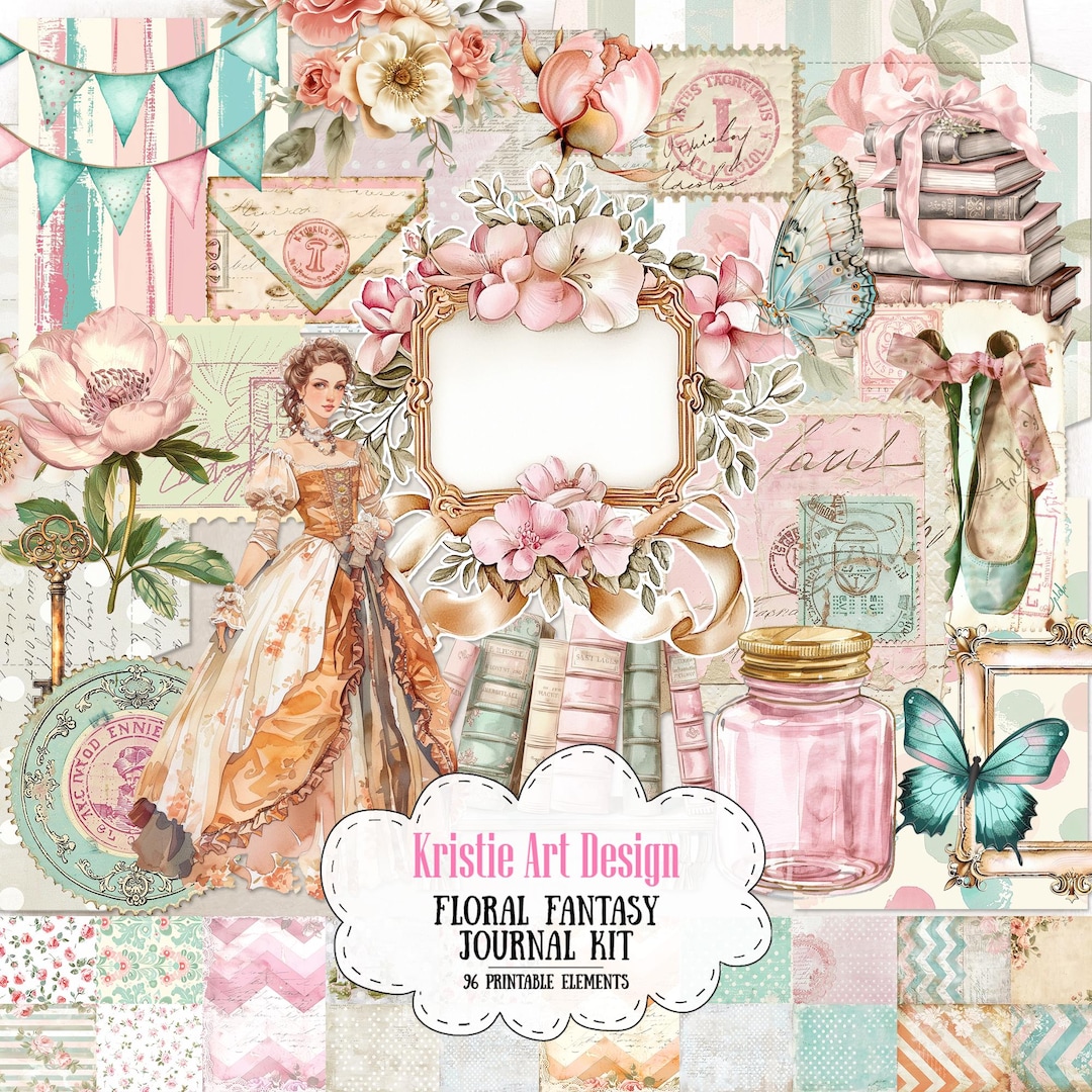 Floral Fantasy Digital Paper Kit: Whimsical Flowers for Junk Journals ...
