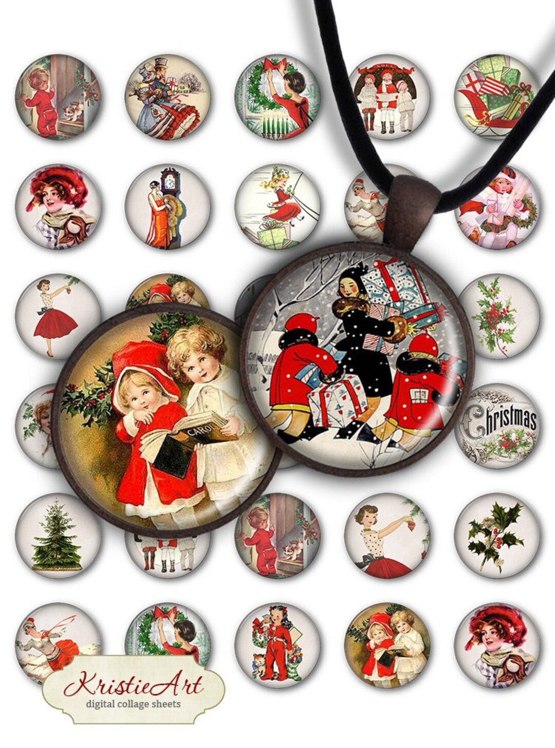 Digital Collage Sheet 1 Inch Christmas Circle Pendant Printable ...