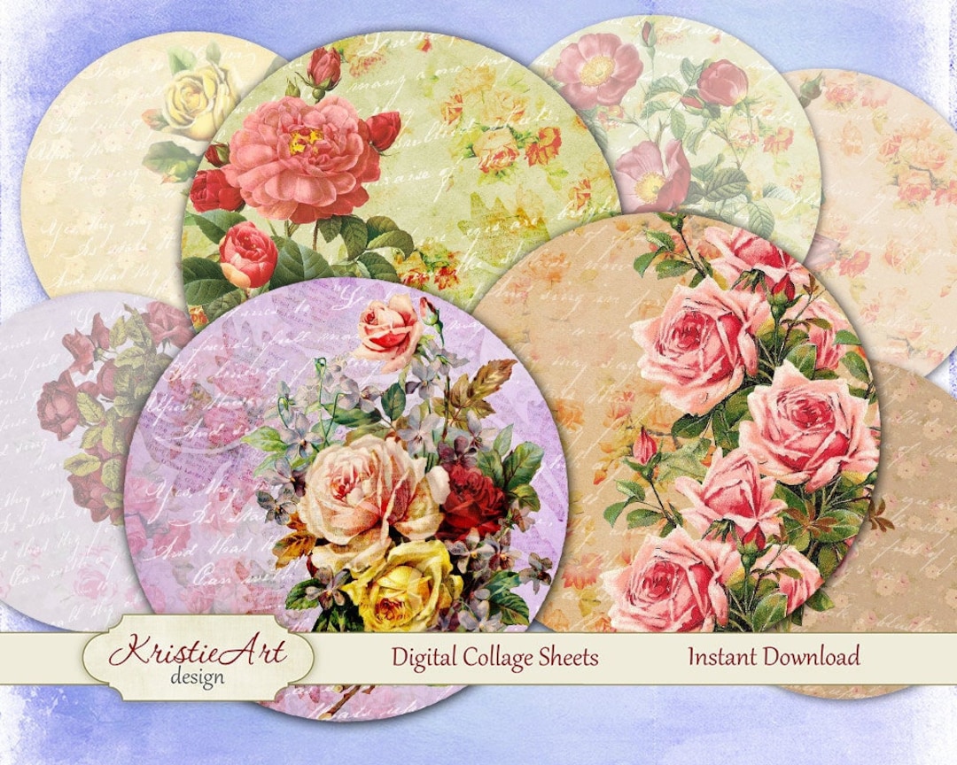 Chic Roses - Digital Collage Sheet - Digital Cards C102 Printable ...
