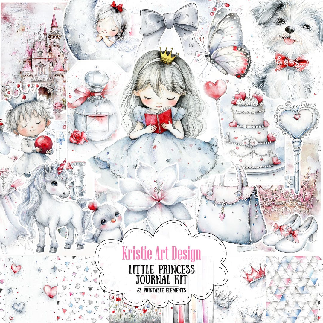 Little Princess Digital Paper Pack: DIY Junk Journal Kit - 63 Pcs ...