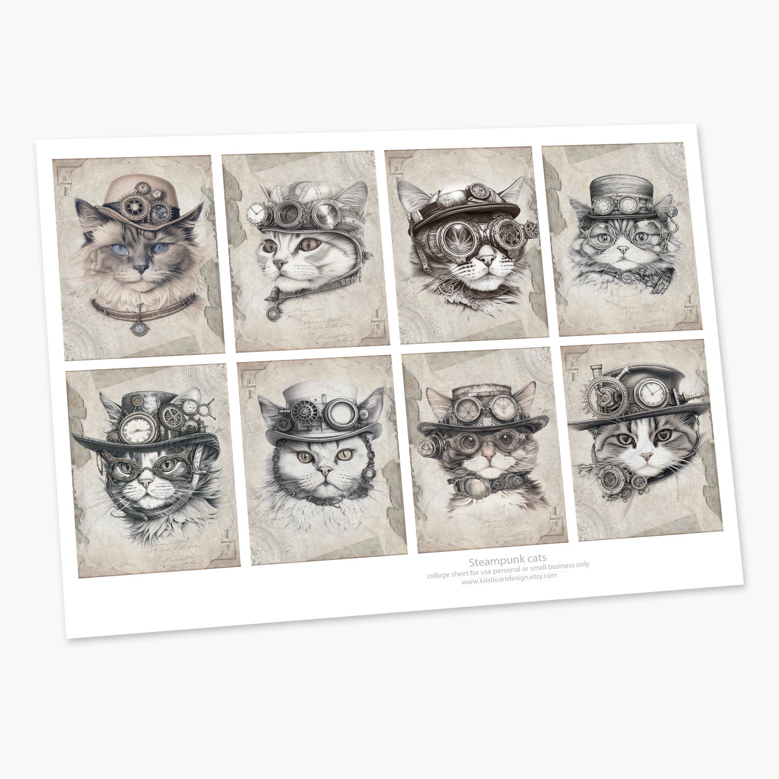 Whimsical Steampunk Cats: Digital ATC Cards for Cat Lovers - Etsy