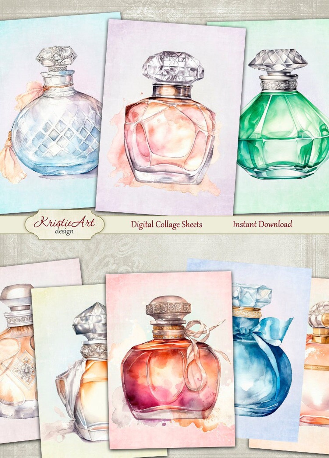 Watercolor Perfume Collage Sheet - Retro Style, C273 - Etsy