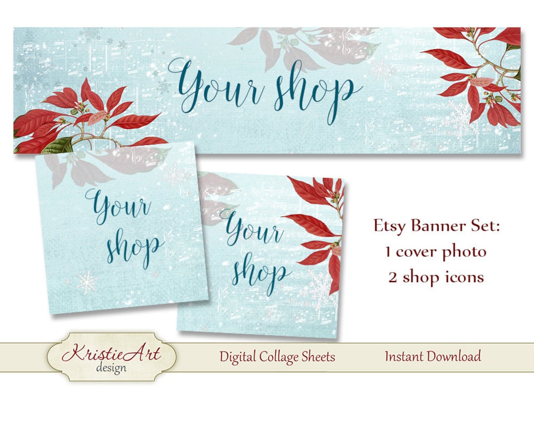 ETSY Shop Banner cover Photo Shop Icons Set L002. Digital Christmas ...