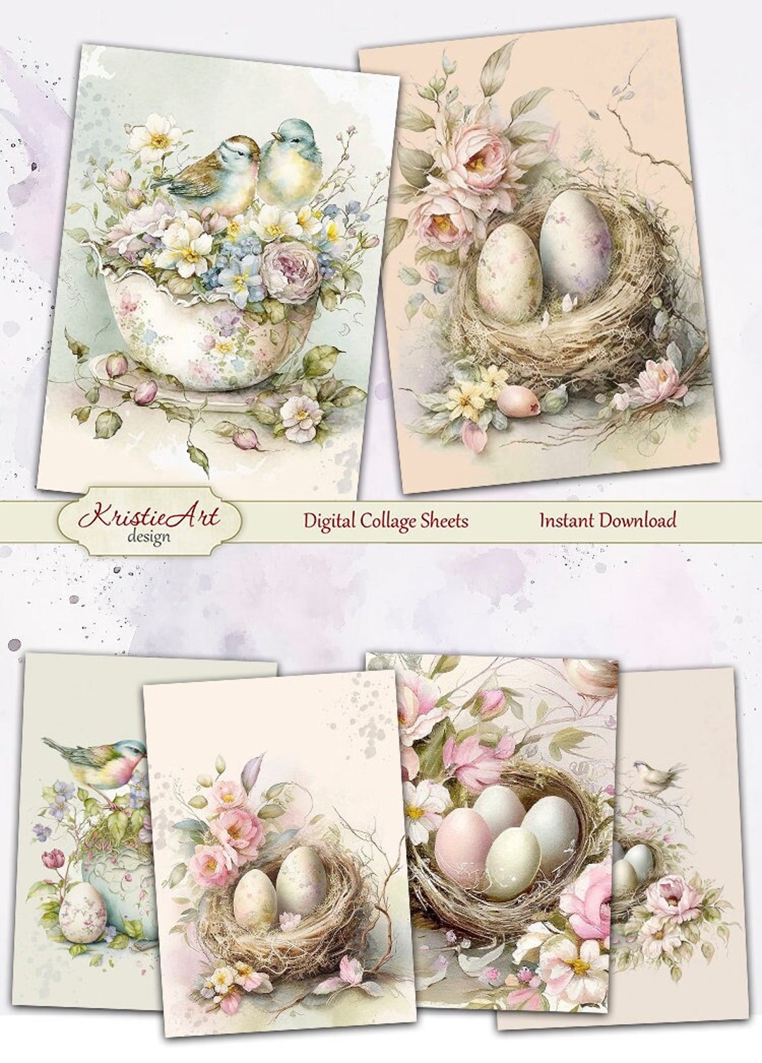 Digital Easter Collage Sheets, C254 | Shabby Chic Easter Graphics for ...