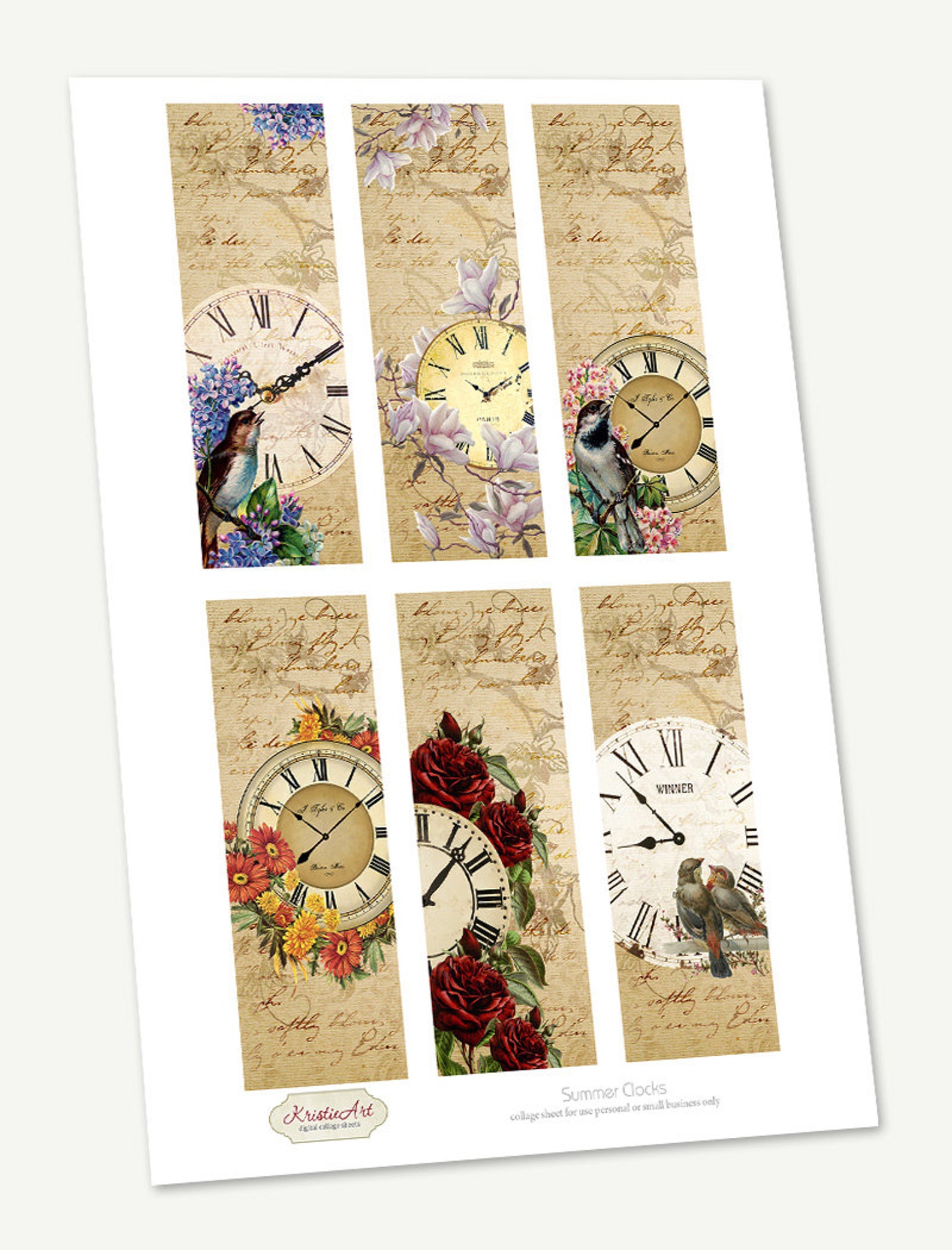 Summer Clocks - Digital Bookmark B003 Collage Sheet Printable Download ...