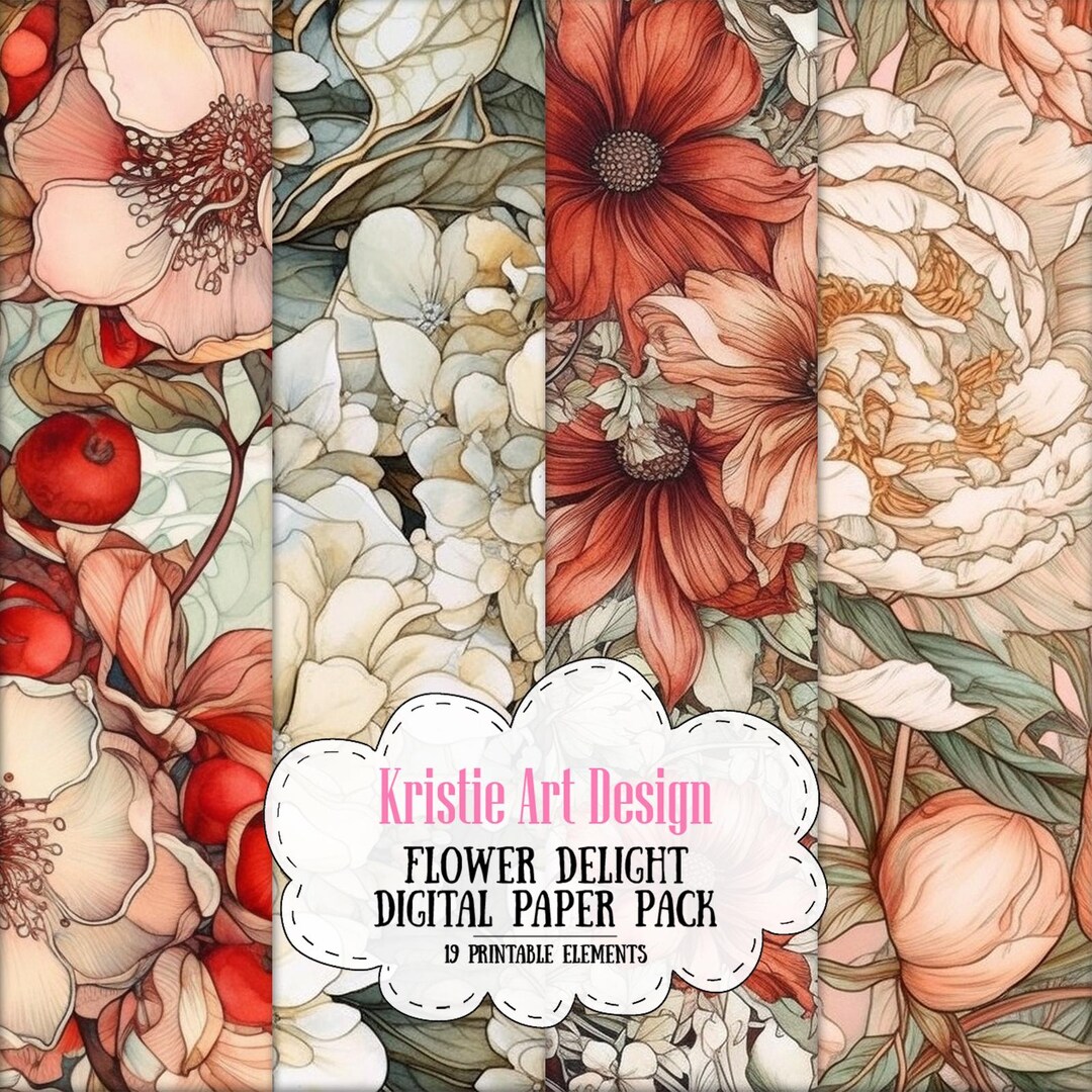 Flower Delight Digital Paper Pack - Instant Download, Floral Patterns ...