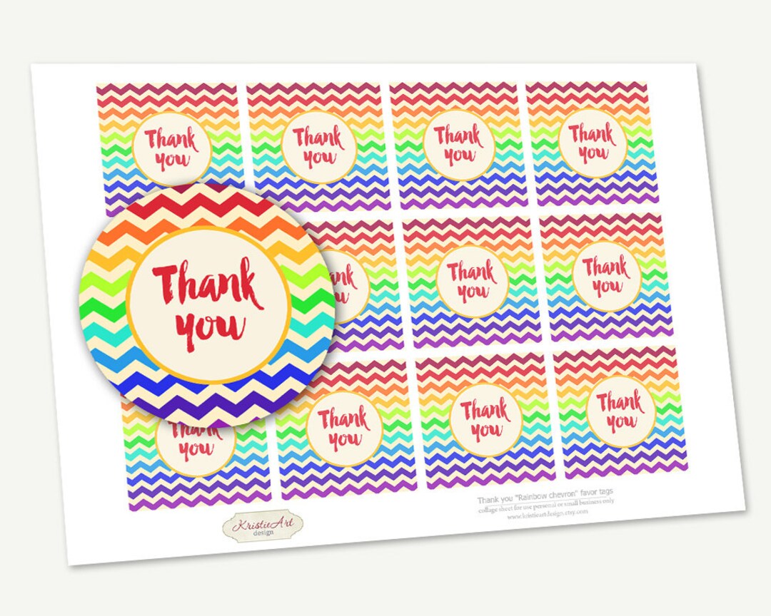Printable Favor Tags "thank You" Rainbow Chevron, Printable Thank You ...