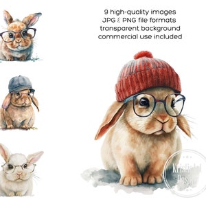 Rabbit With Glasses Clipart - Smart and Stylish Digital Bunnies for ...