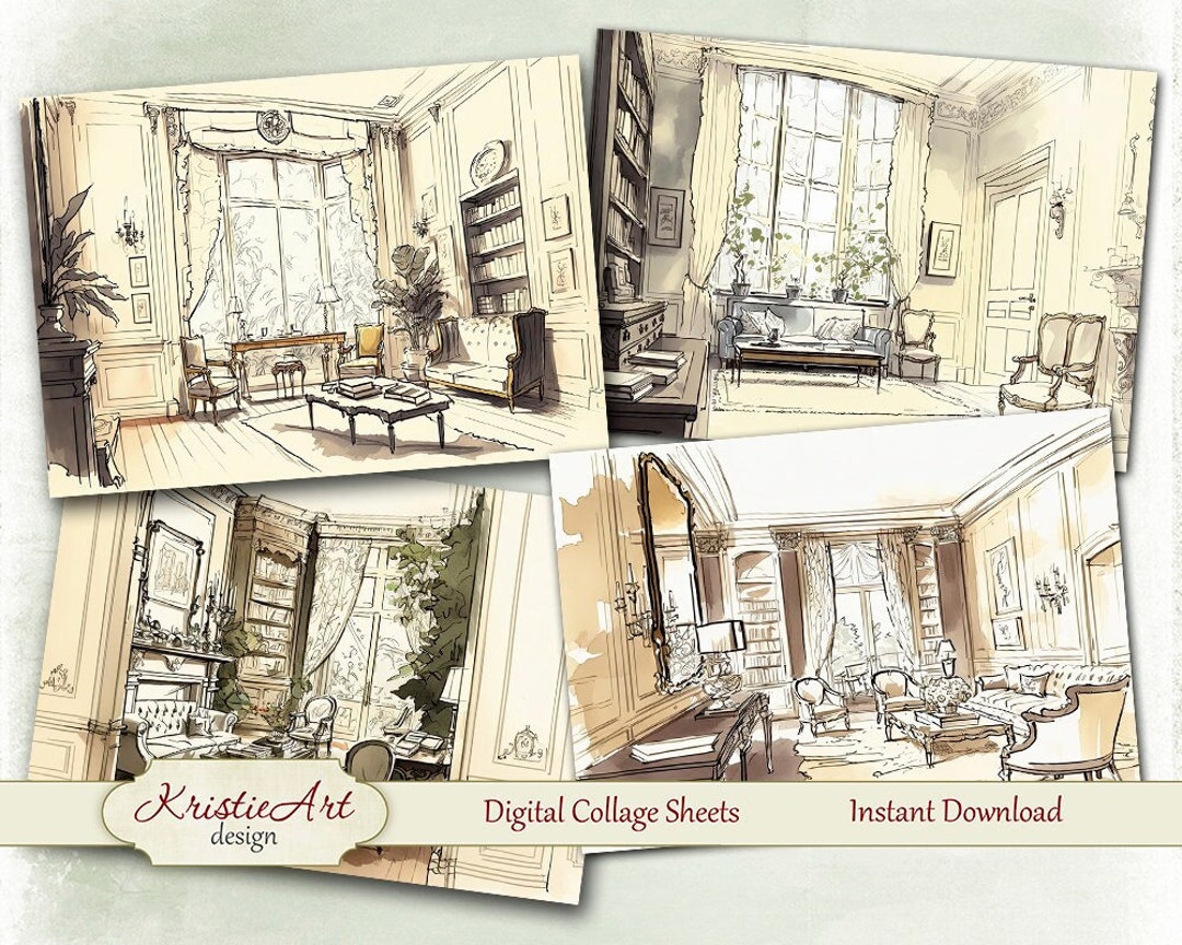 Retro Rooms Digital ATC Cards | Printable Collage Sheets for ...