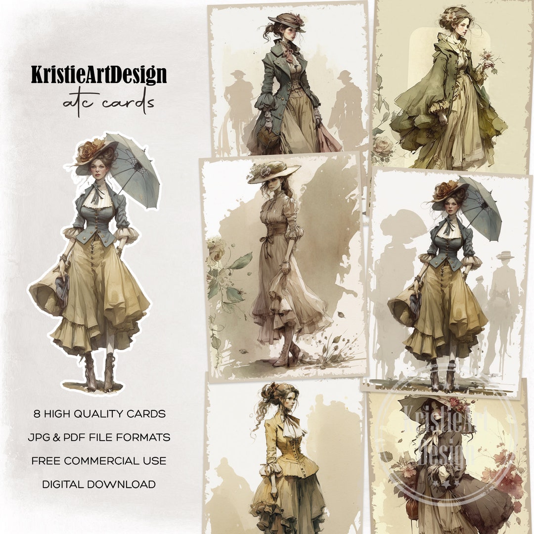 Digital Retro Beautiful Women ATC Cards, C258. Retro Fashion for ...