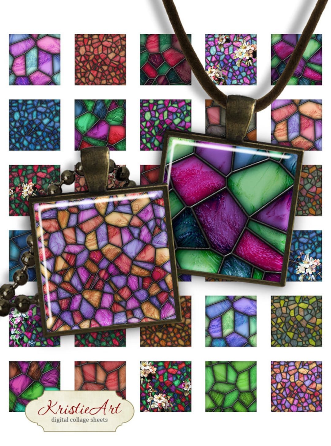 Mosaic - Square Pendant Image PS021 Digital Printable Square 1 Inch ...