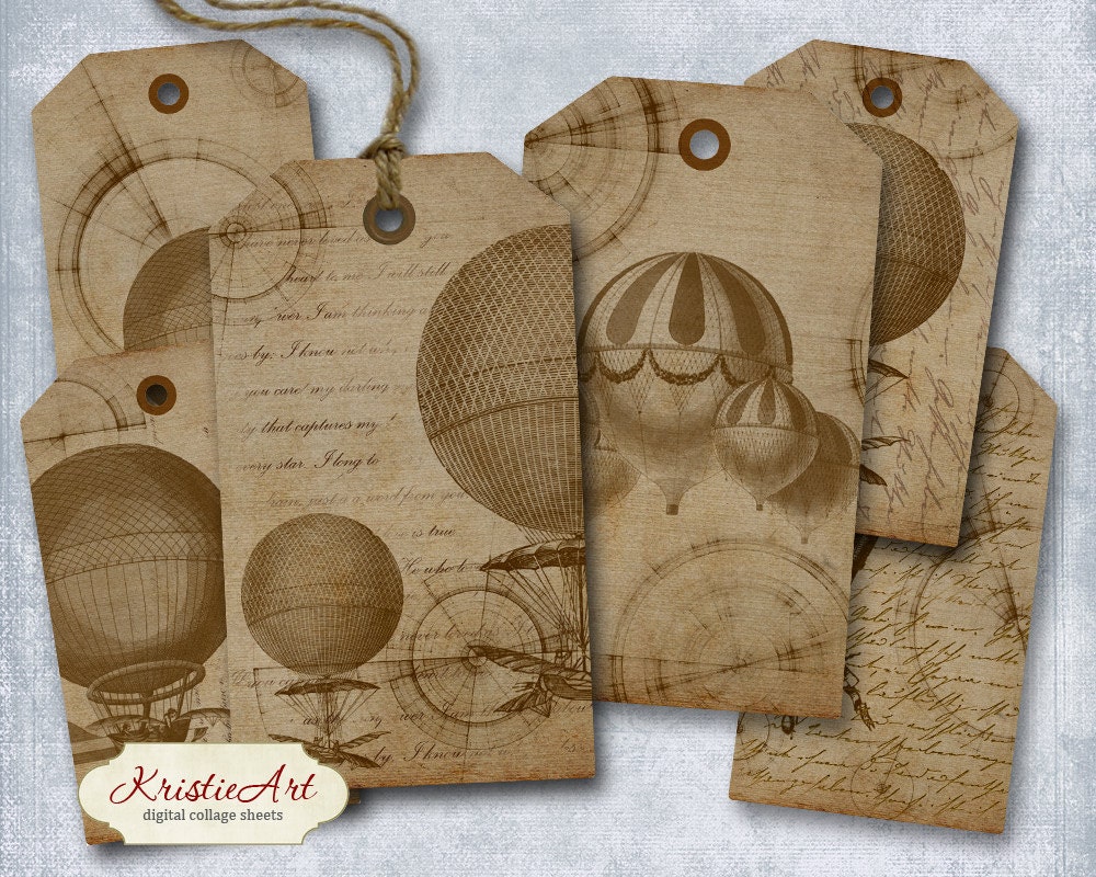 75% OFF SALE Balloon Steampunk Tags Digital Collage Sheet - Etsy