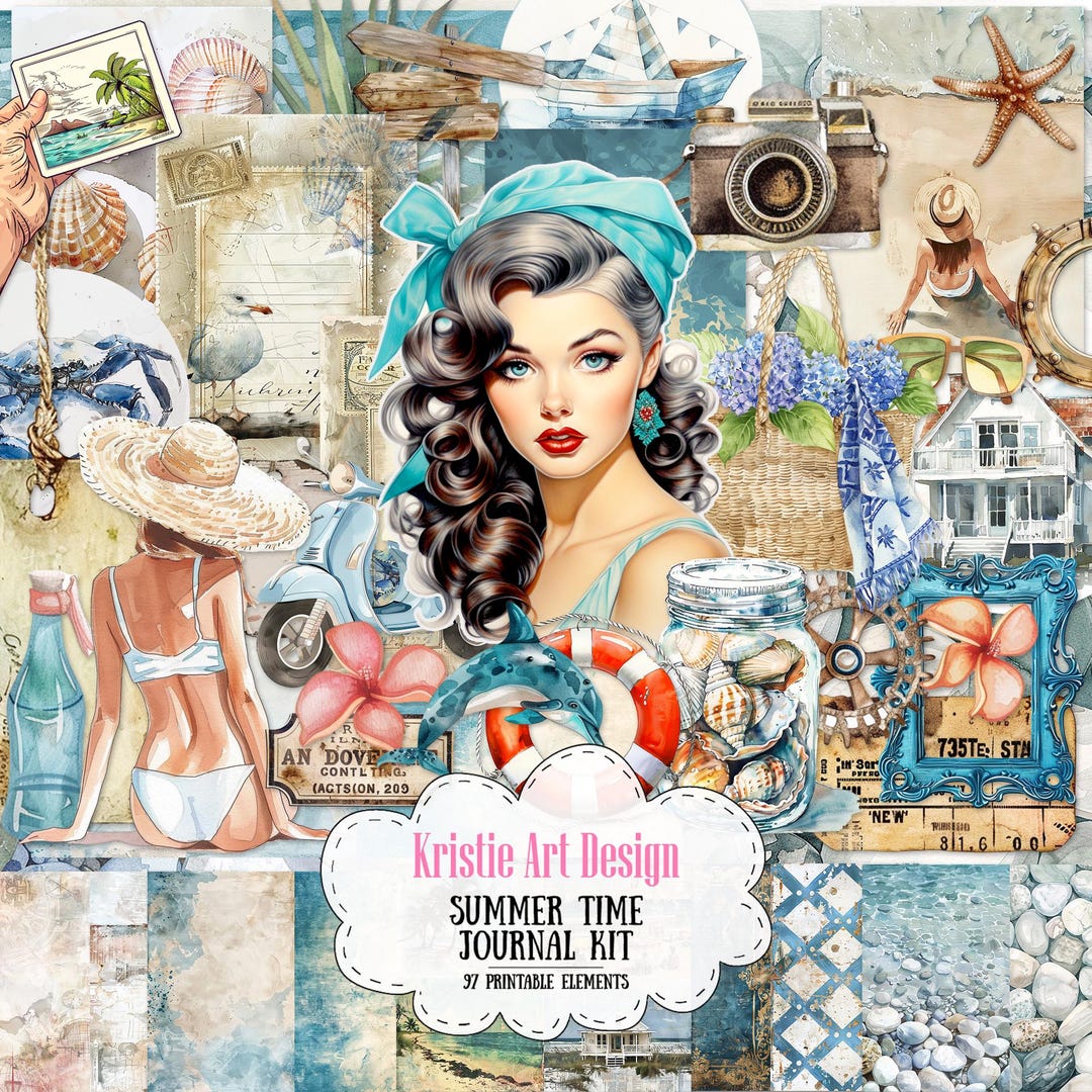 Summer Junk Journal Kit - 97 Pcs: Sunny Days and Seaside Fun, NP025 ...
