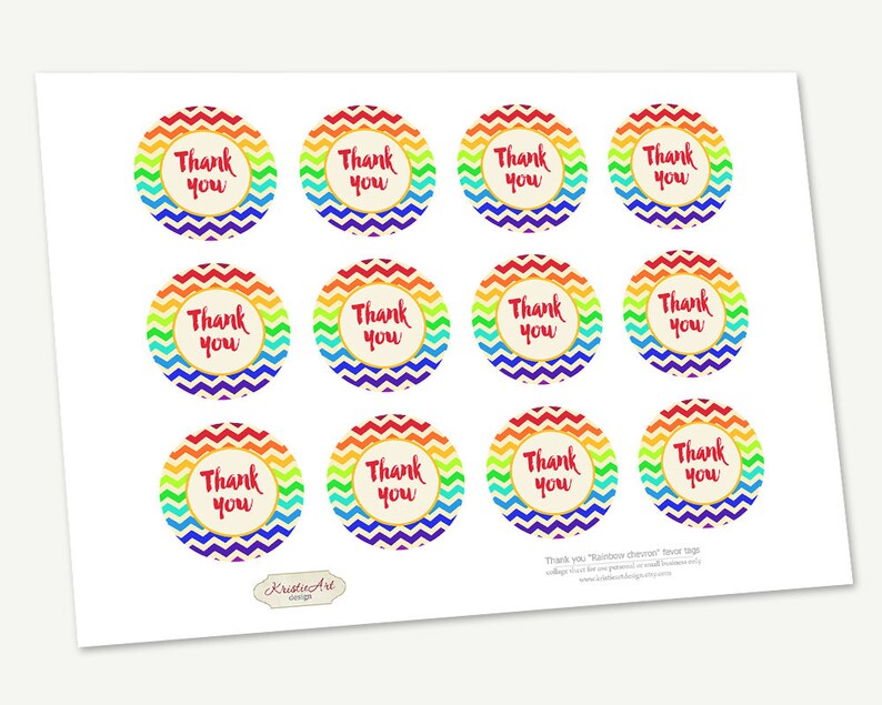 Printable Favor Tags "thank You" Rainbow Chevron, Printable Thank You ...