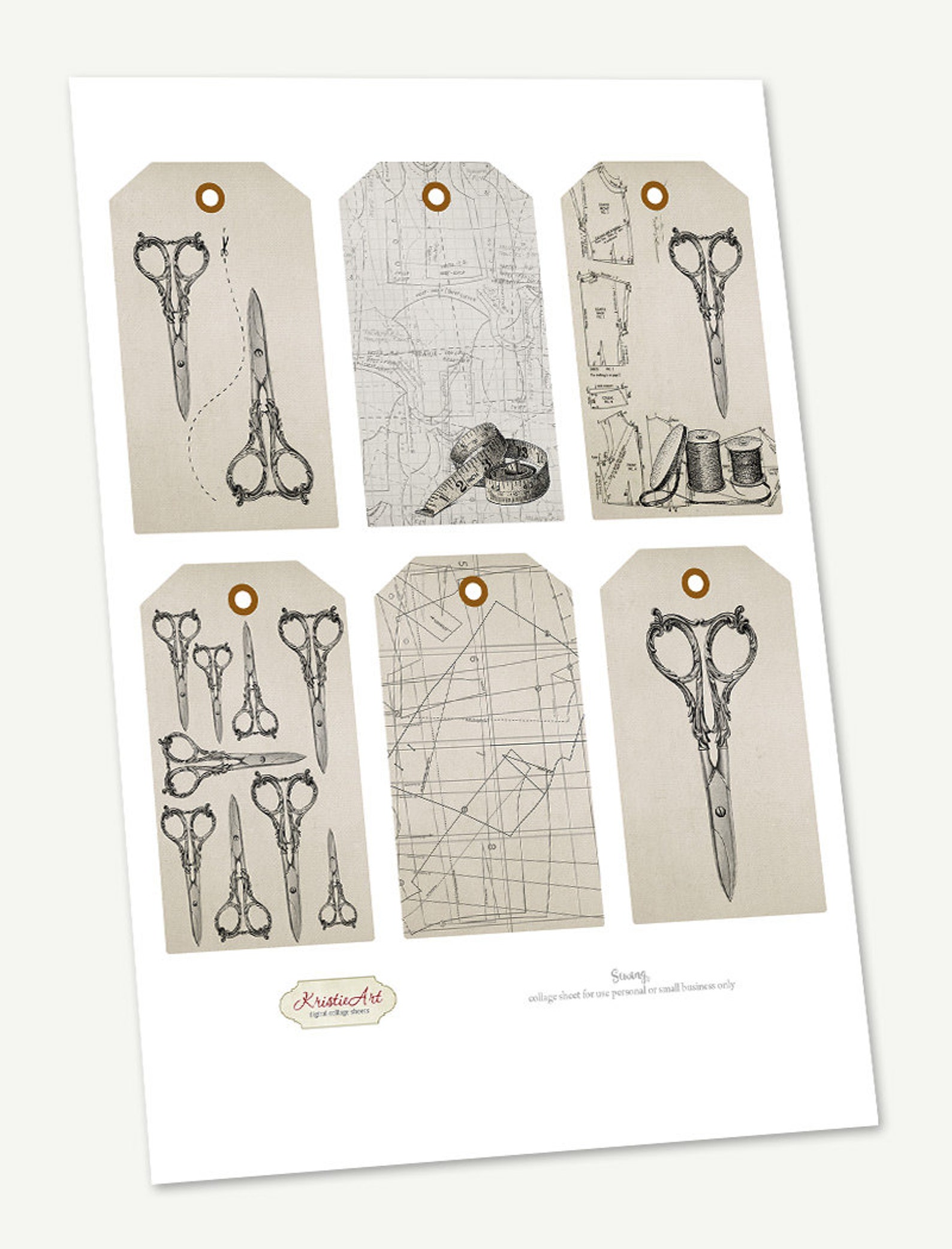 Sewing Tags - Digital Collage Sheet Digital Tags T011 Printable ...