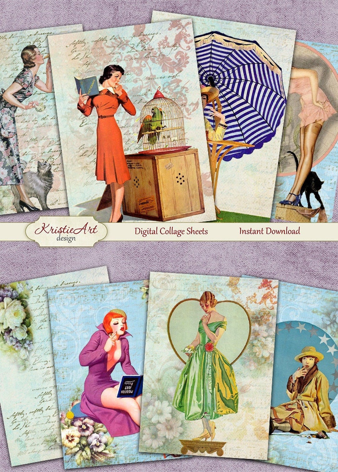 Retro Dreams - Digital Collage Sheet C096 Digital Cards Printable ...