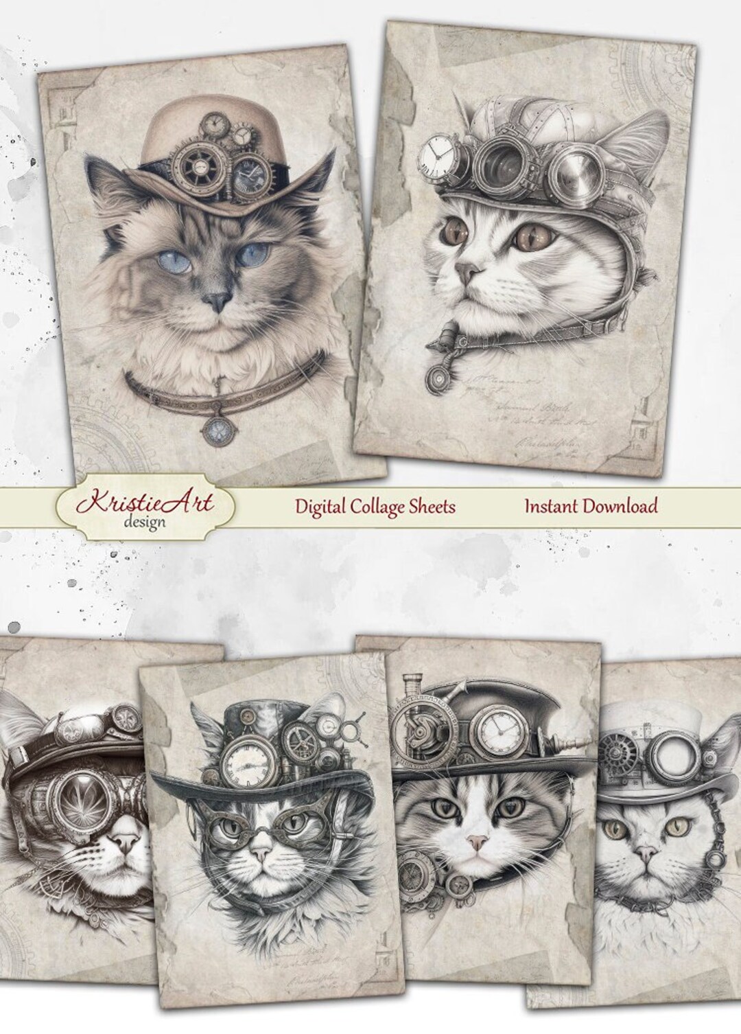 Whimsical Steampunk Cats: Digital ATC Cards for Cat Lovers, C275 - Etsy
