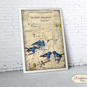 Blue Birds - Digital Collage Sheets Printable Download, Digital Cards ...