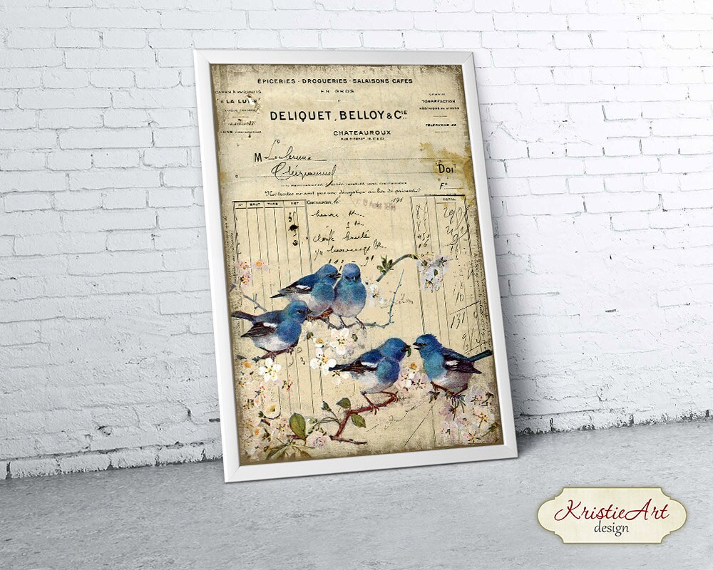Blue Birds - Digital Collage Sheets Printable Download, Digital Cards ...