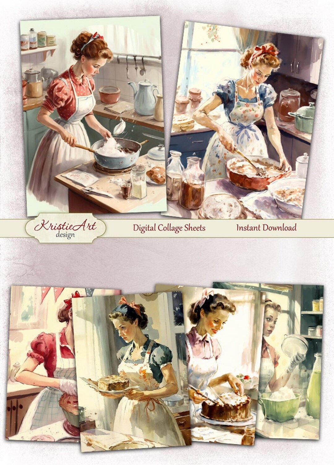 Watercolor Cooking Digital Collage Sheets: Recipe Illustrations and ...