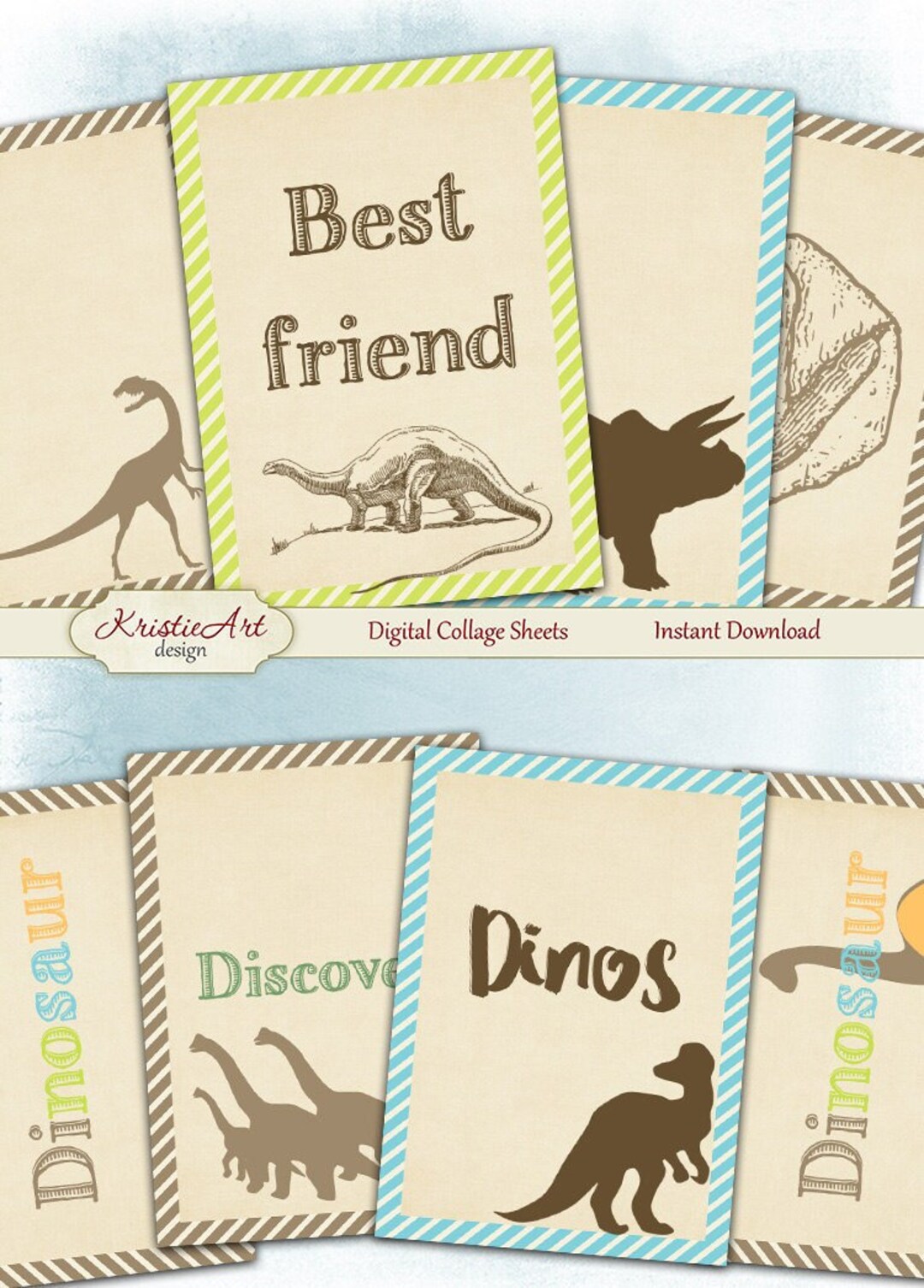 Dinosaurs Cards - Digital Collage Sheet Greeting ATC Cards C147 ...