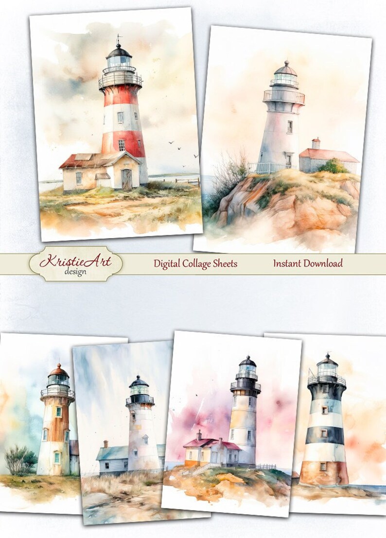 Watercolor Lighthouse Digital ATC Cards C272 - Etsy