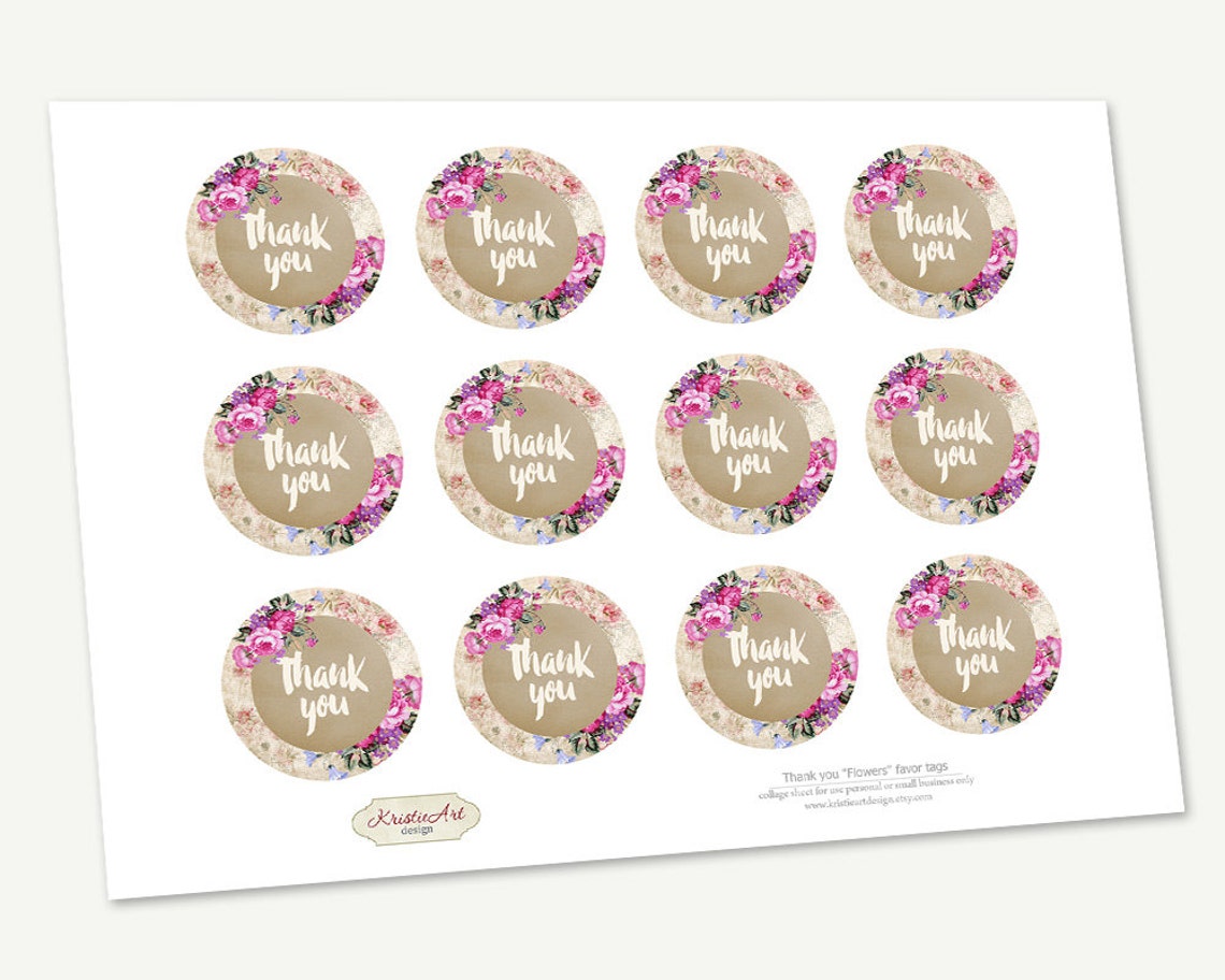 Favor Tags Printable "thank You" Flowers, Printable Handmade, Cupcake ...